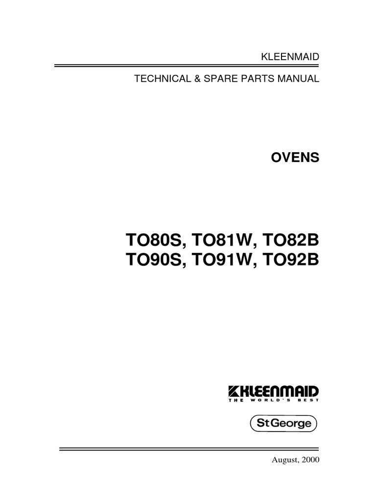 TO80S, TO81W, TO82B TO90S, TO91W, TO92B: Ovens | PDF | Door | Thermostat
