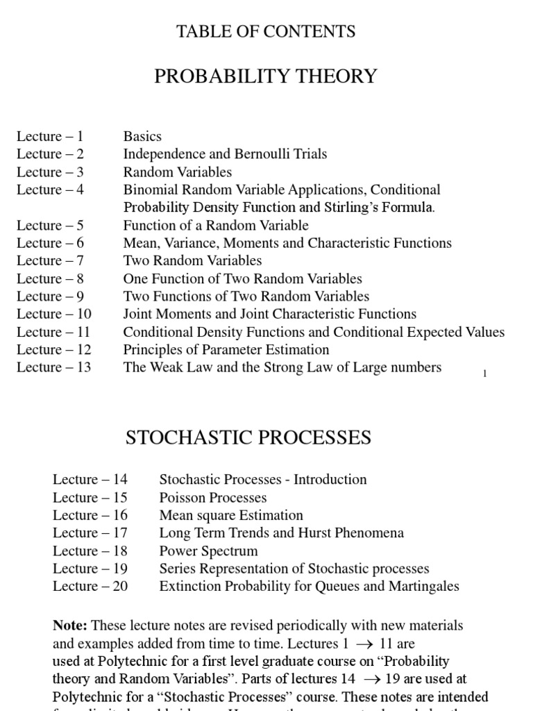 Probability Theory and Stochastic Processes Notes | PDF | Probability ...
