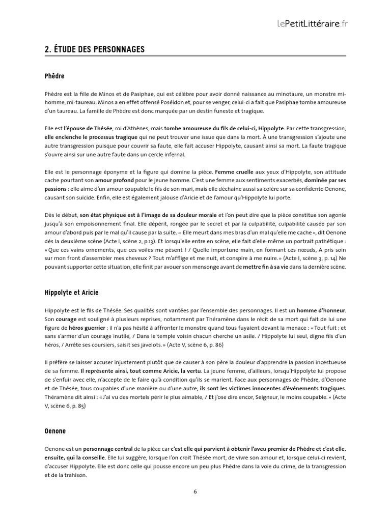 Analyse des personnages de Phèdre | PDF