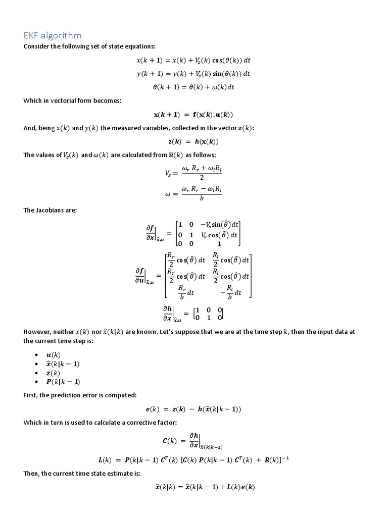 Extended Kalman Filter Equations For A Mobile Robot | PDF | Algorithms ...