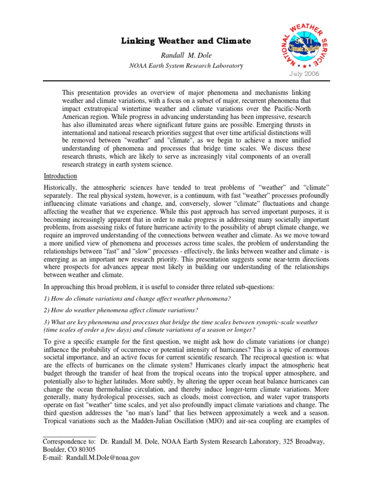 Linking Weather and Climate: Understanding Phenomena Across Timescales ...