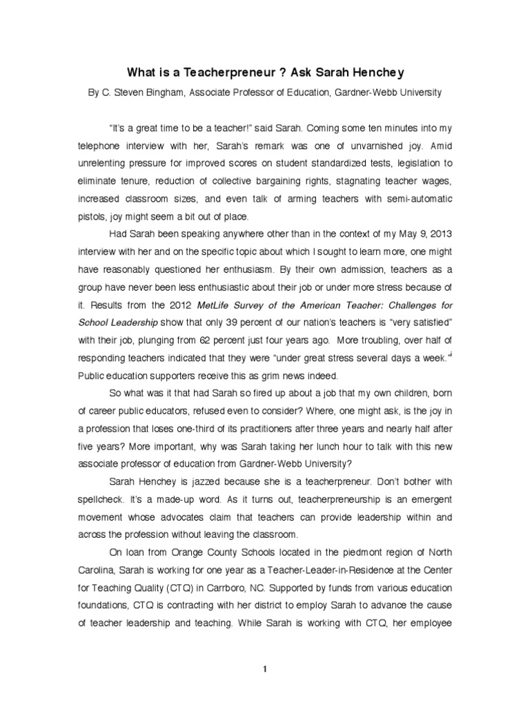 Understanding Teacherpreneurship | PDF | Teachers | Classroom