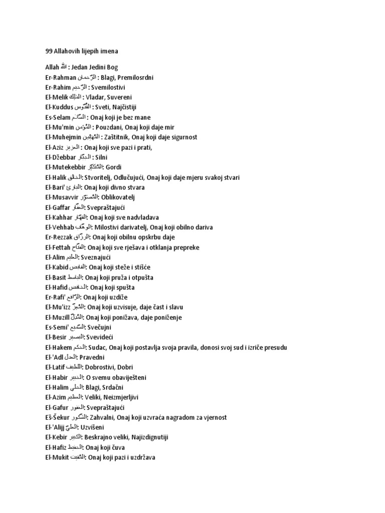 99 Allahovih Lijepih Imena | PDF
