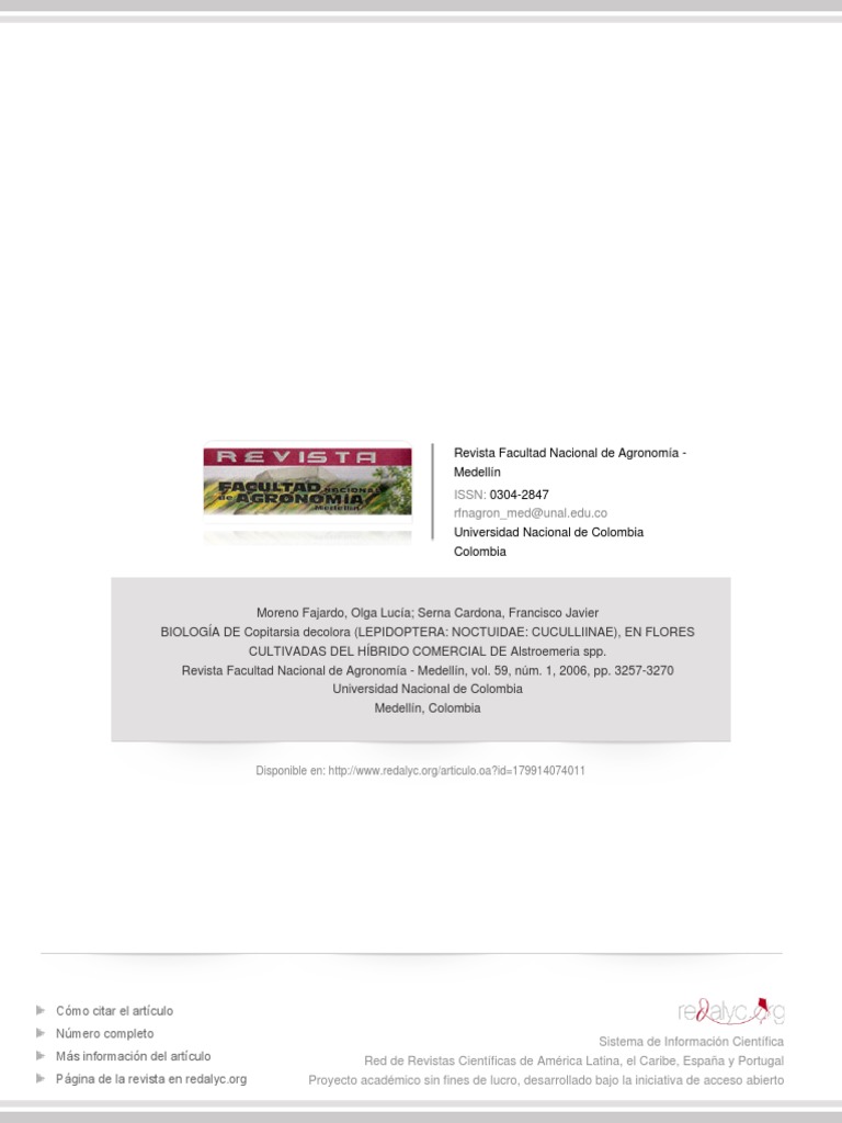 Biología de Copitarsia Decolora (Lepidoptera - Noctuidae - Cuculliinae ...