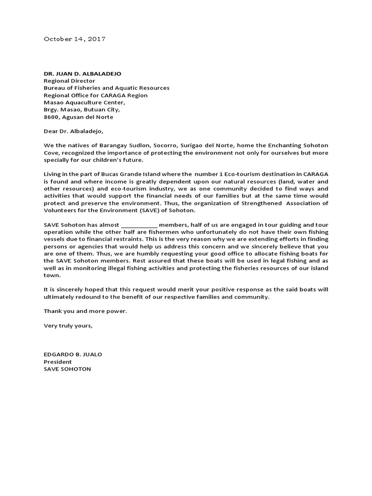 Bfar Letter Save Sohoton & Soepa | PDF | Fish And Humans | Natural ...