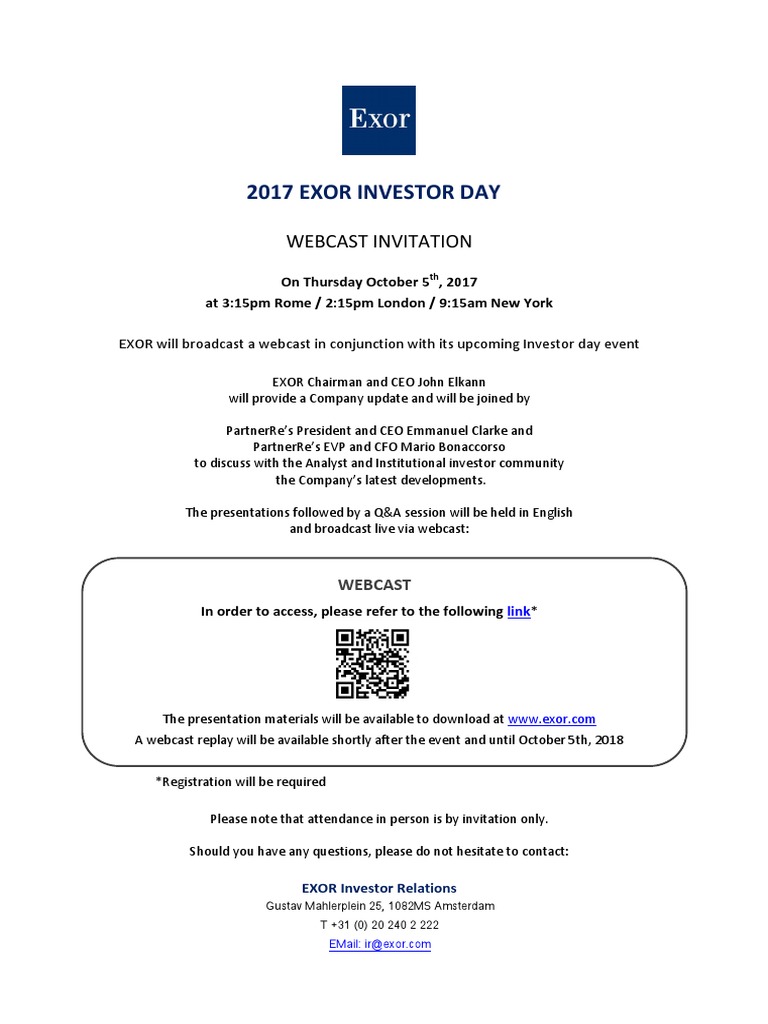 EXOR Webcast Invitation - 5october2017 | PDF