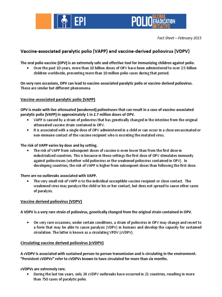 Vaccine-Associated Paralytic Polio (VAPP) and Vaccine-Derived ...