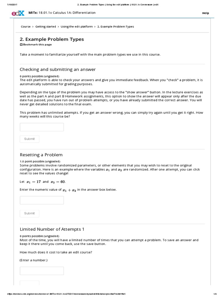 Example Problem Types - Using The EdX Platform - 18.01 | PDF | Teaching ...