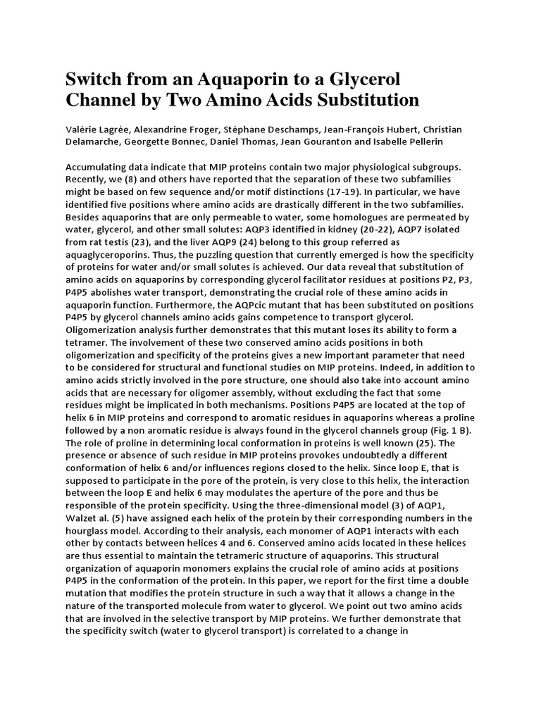 Switch From An Aquaporin To A Glycerol Channel by Two Amino Acids ...