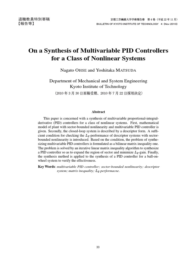On A Synthesis of Multivariable PID Controllers | PDF | Control Theory ...