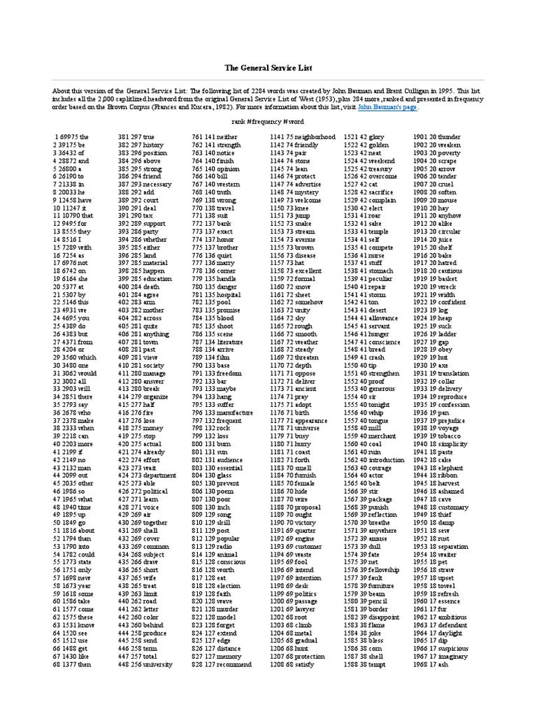 The General Service List: John Bauman's Page | PDF