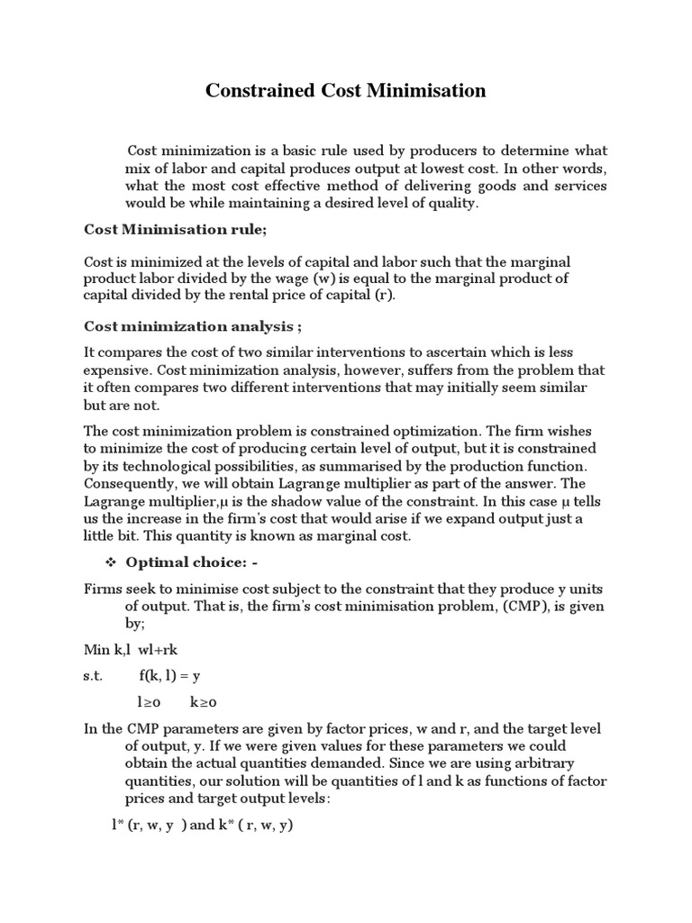 Constrained Cost Minimisation | PDF | Mathematical Optimization ...