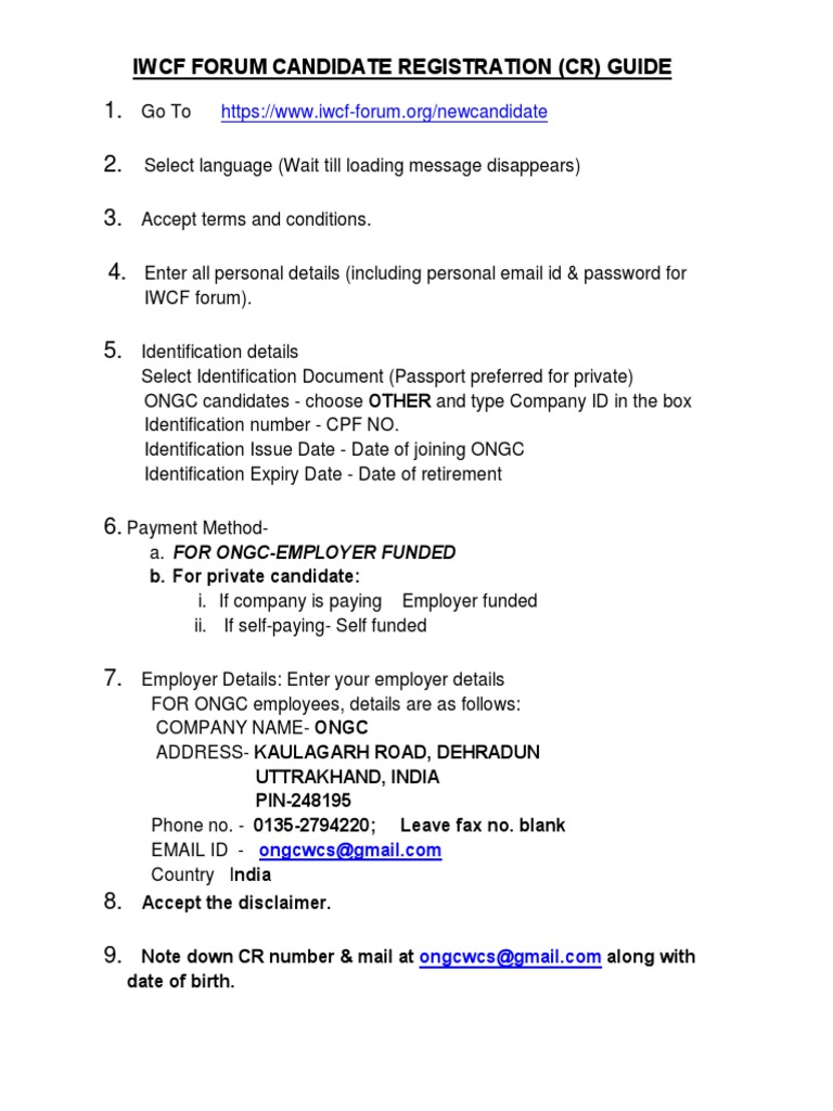 Iwcf Forum Candidate Registration (CR) Guide: OTHER and Type Company ID in The Box | PDF