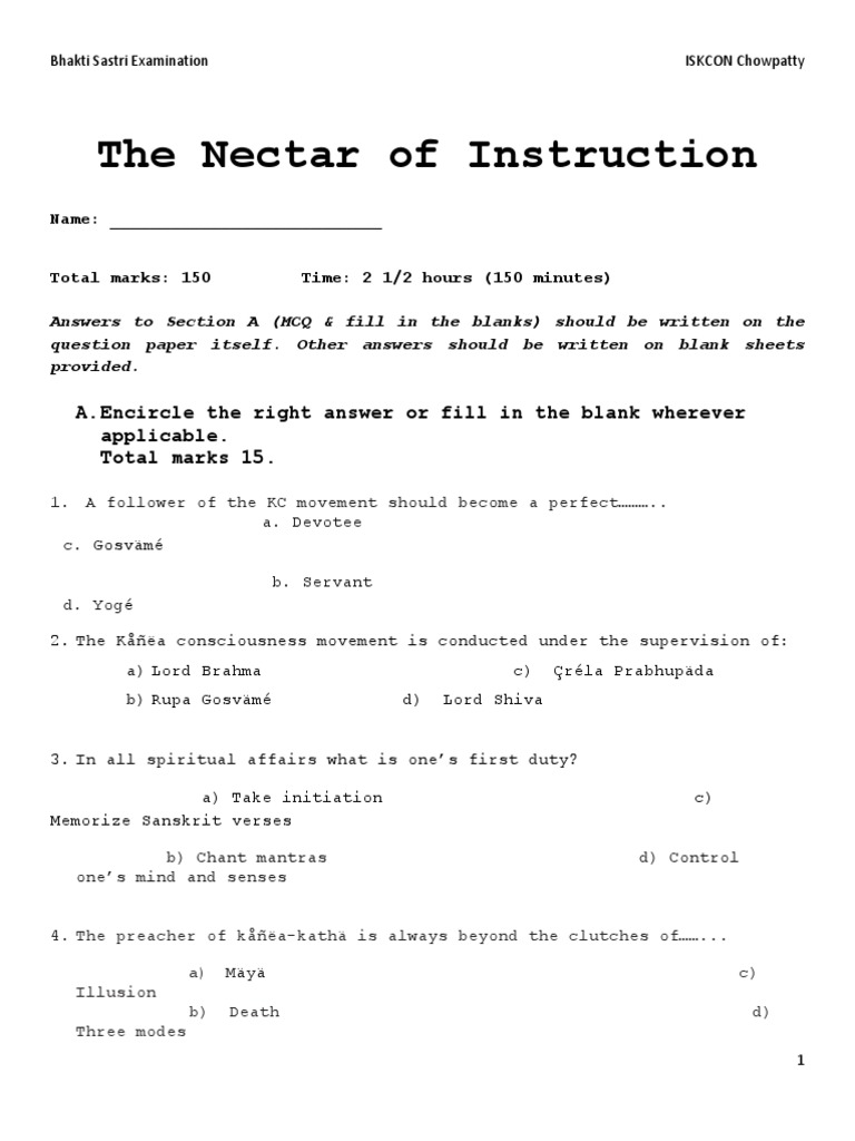 Module Exam-The Nectar of Instruction | PDF | Bhakti | Indian Religions