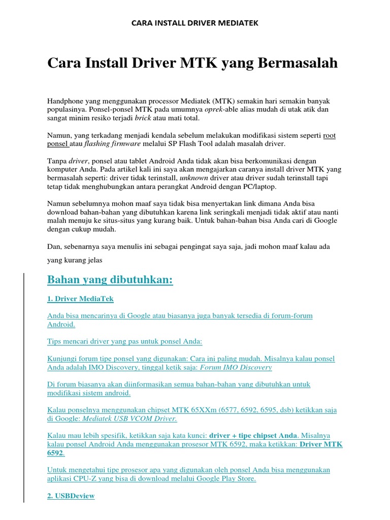 Cara Install Driver Mediatek | PDF