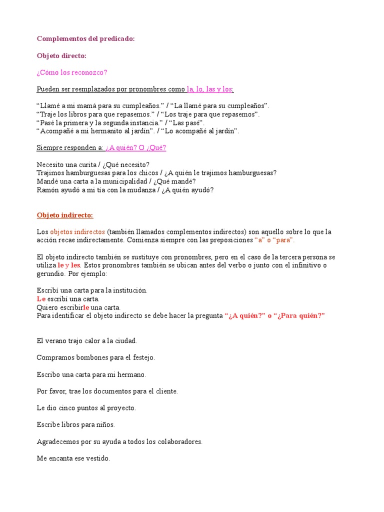 Apunte Complementos Del Predicado | PDF | Objeto (gramática) | Predicado (Gramática)