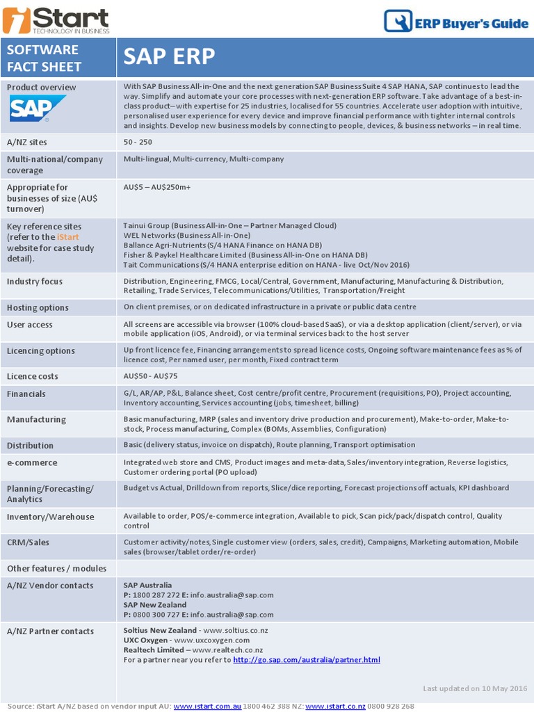 Sap Erp: Software Fact Sheet | PDF | Cloud Computing | Sap Se