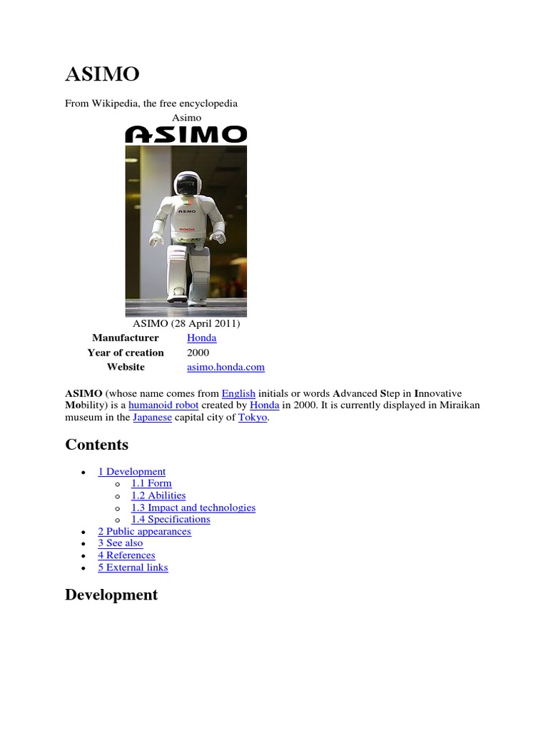 Asimo: From Wikipedia, The Free Encyclopedia Asimo | PDF | Computing ...