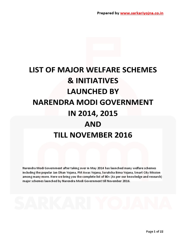 List of Narendra Modi Schemes | PDF | Economy Of India | Economy (General)