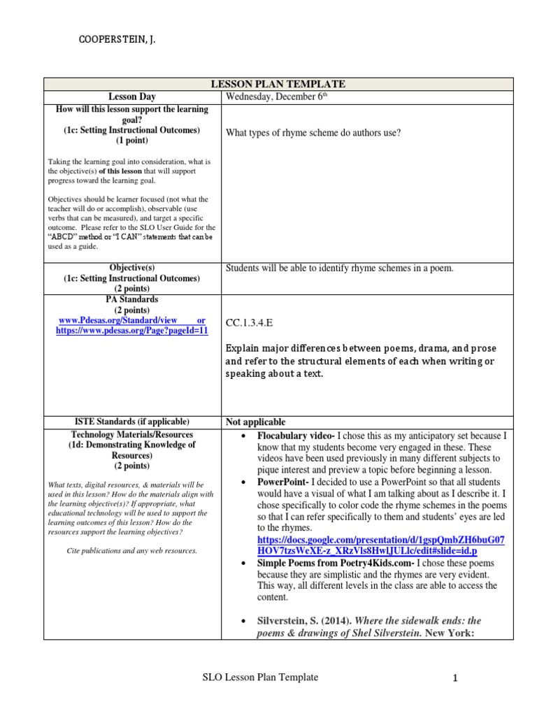 Rhyme Scheme Lesson Plan | PDF | Individualized Education Program | Lesson Plan