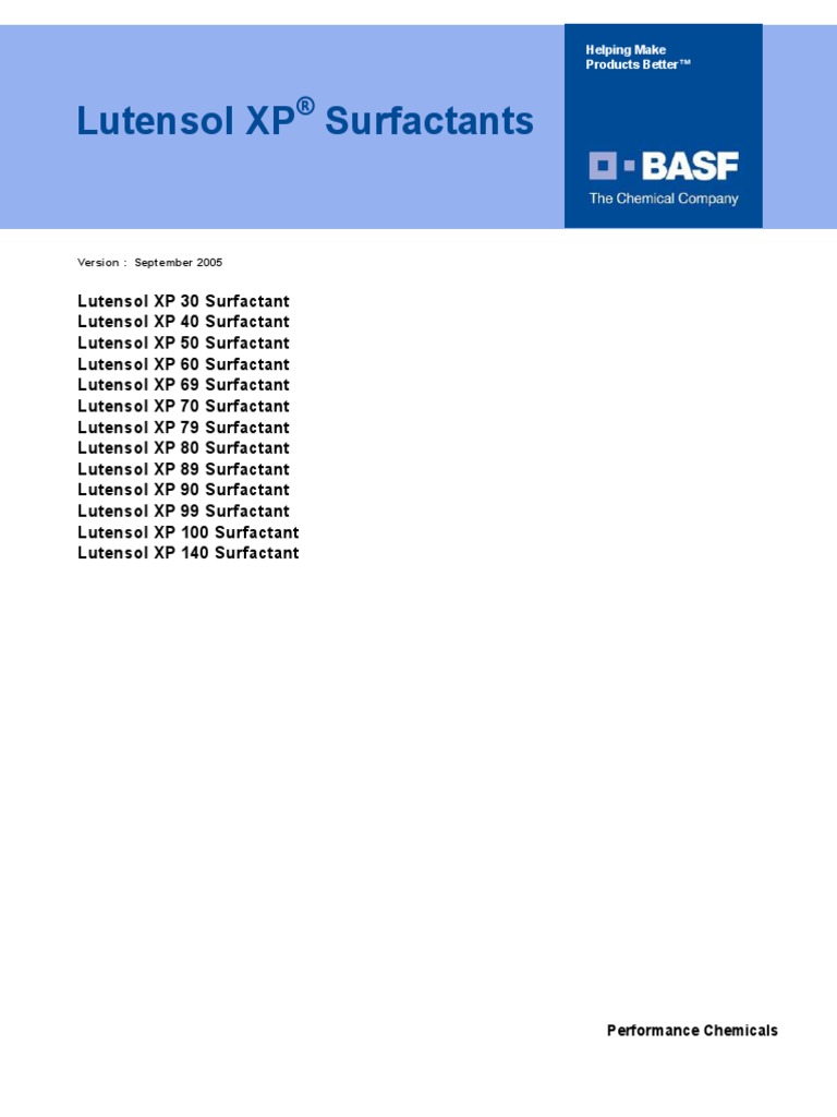 Lutensol XP Surfactants Nonionic Surfactants For Detergents | PDF ...
