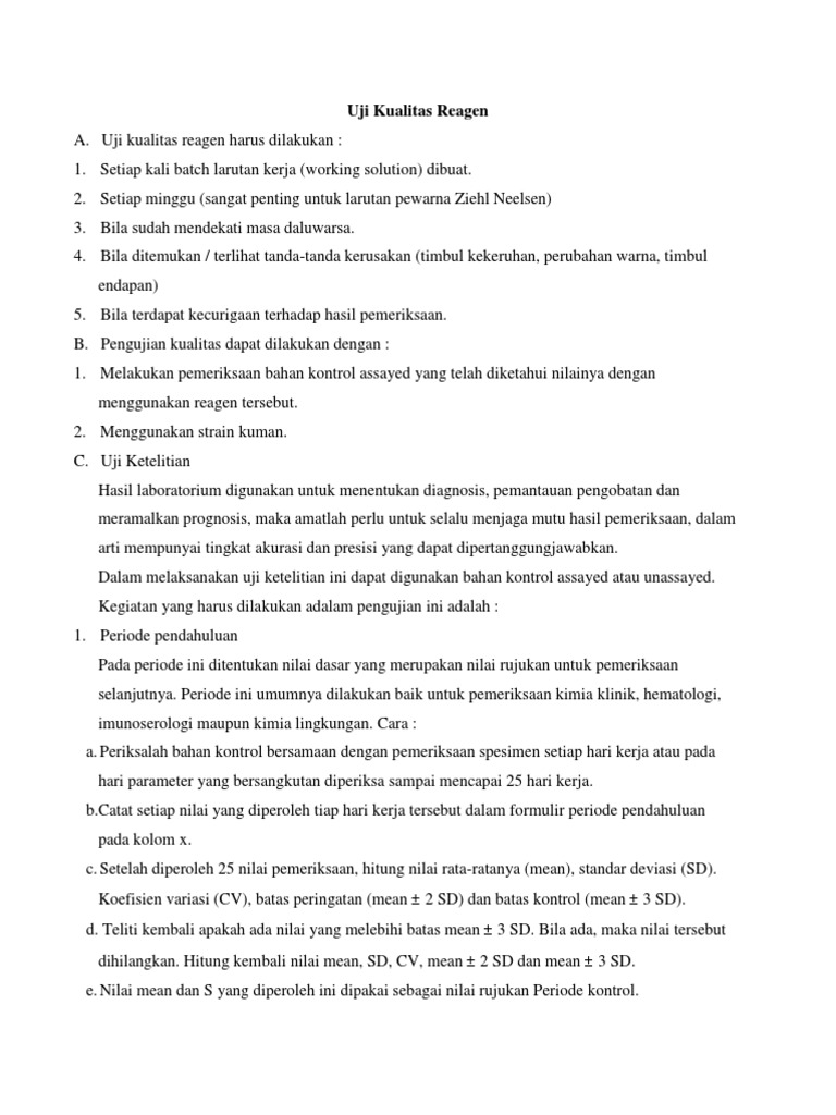 Uji Kualitas Reagen | PDF