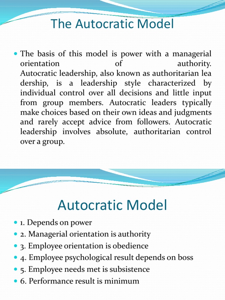 Autocratic Leadership Presentation | PDF | Self-Improvement