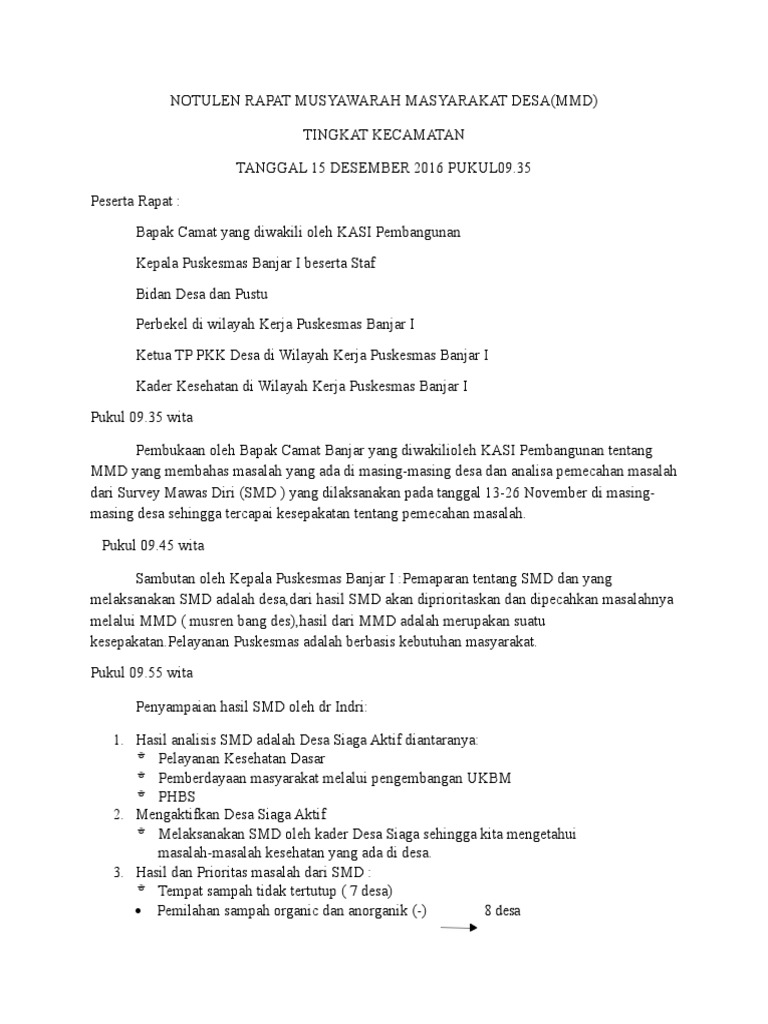 Notulen Rapat Musyawarah Masyarakat Desa | PDF