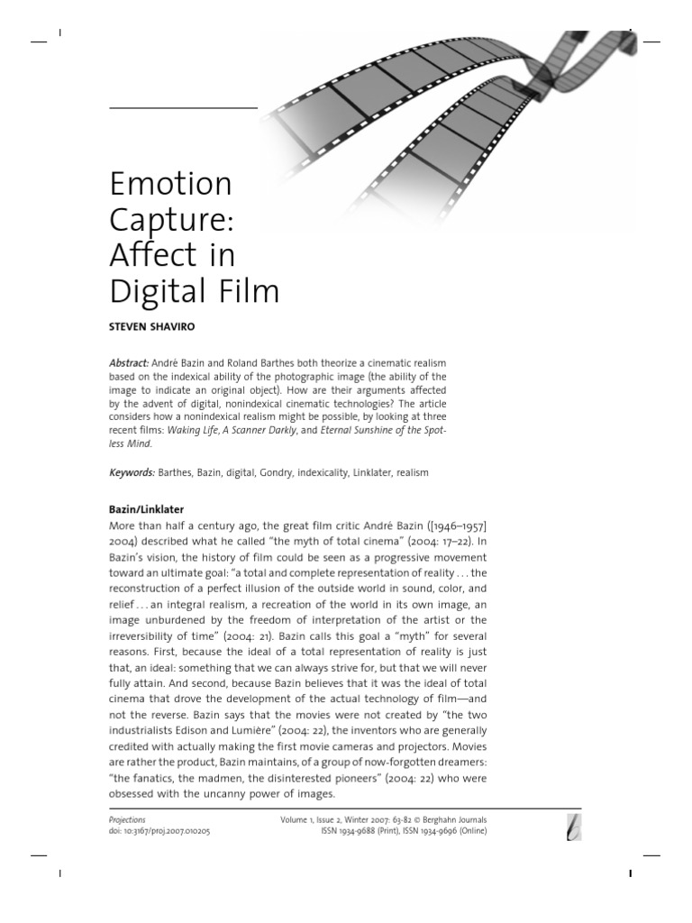Emotion Capture: Affect in Digital Film: Steven Shaviro | PDF | Leisure ...