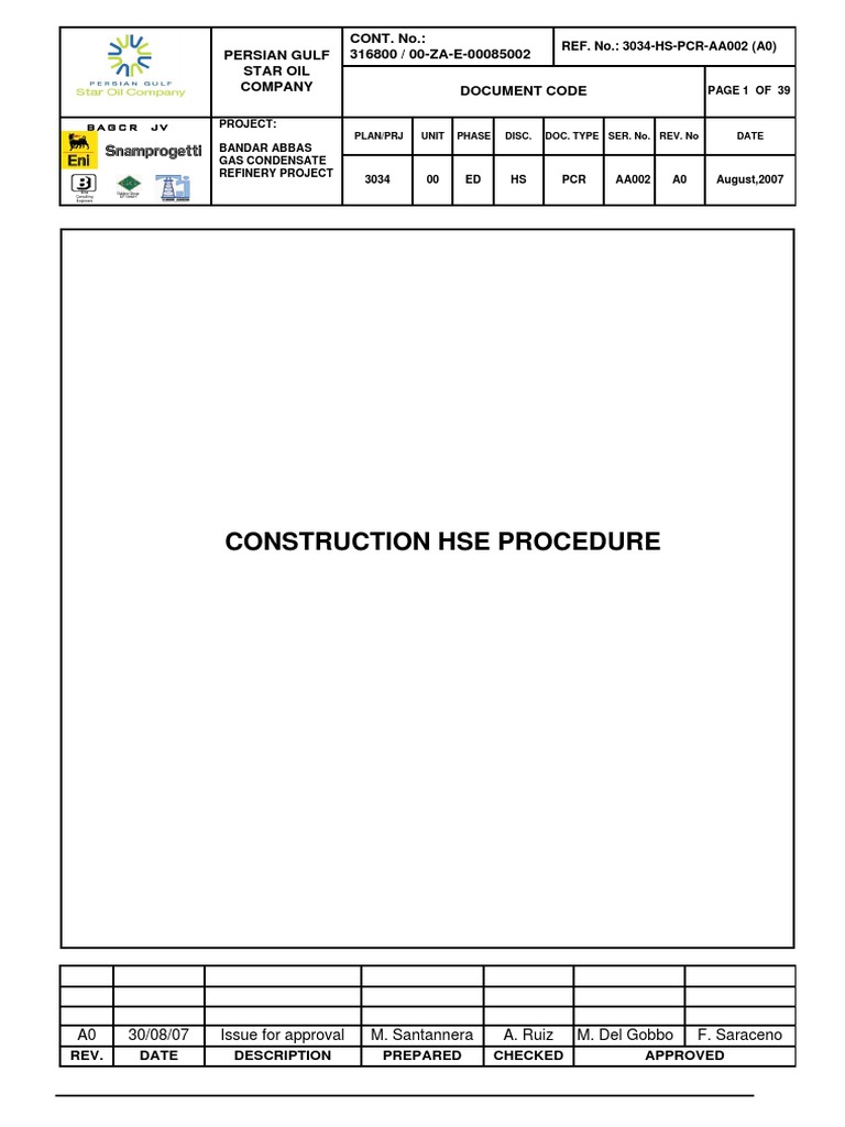 HSE Construction Safety Plan Overview | PDF | General Contractor ...