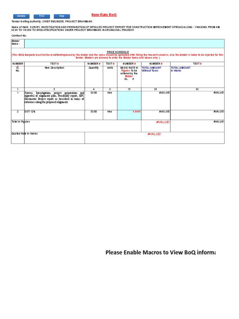 Item Rate Boq: Validate Print Help | PDF | Business