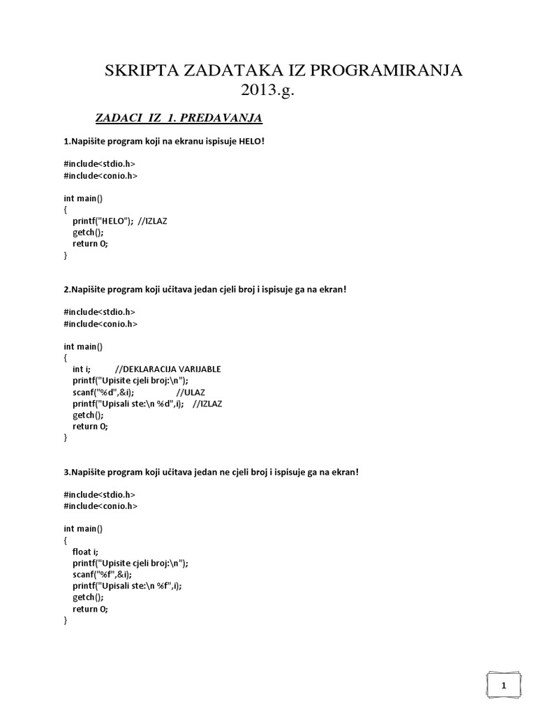 Skripta Zadataka Iz Programiranja | PDF