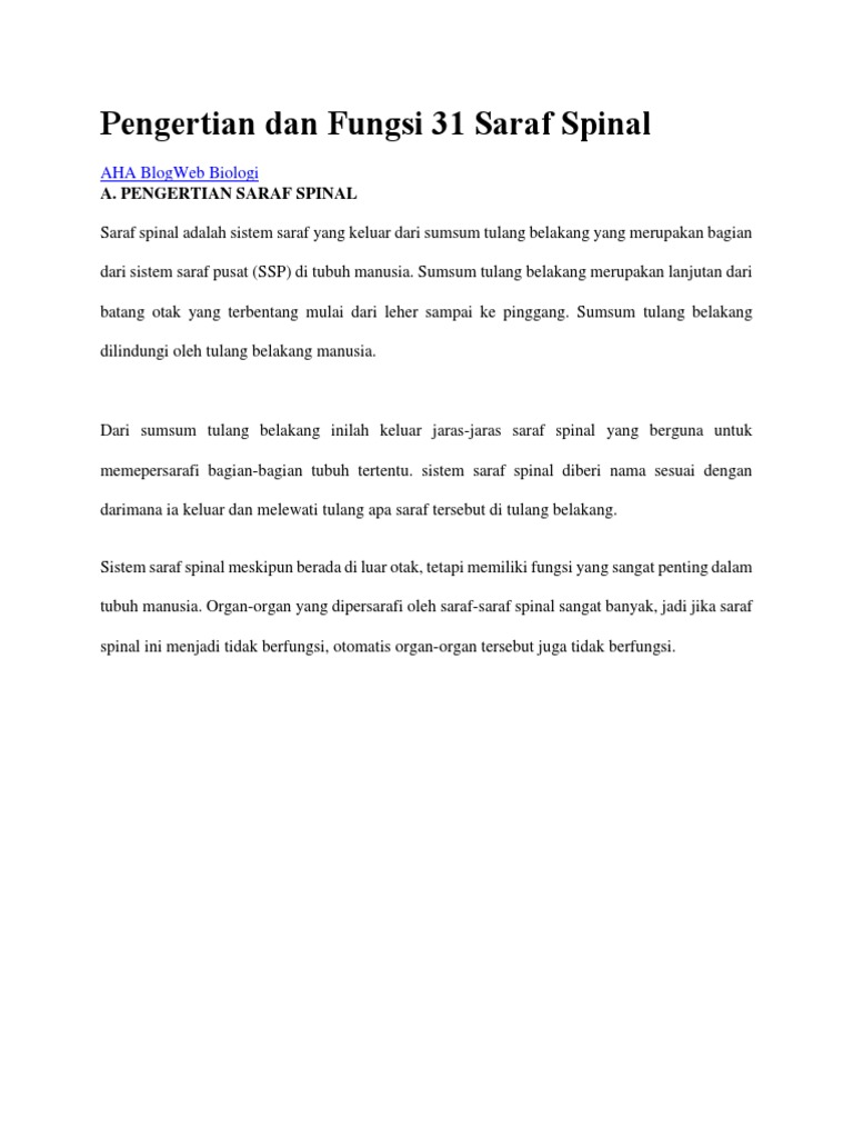 Pengertian Dan Fungsi 31 Saraf Spinal | PDF