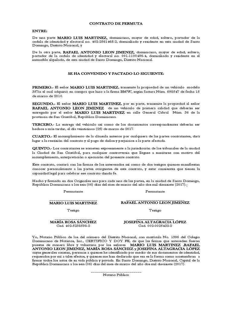Contrato de Permuta | República Dominicana | Gobierno
