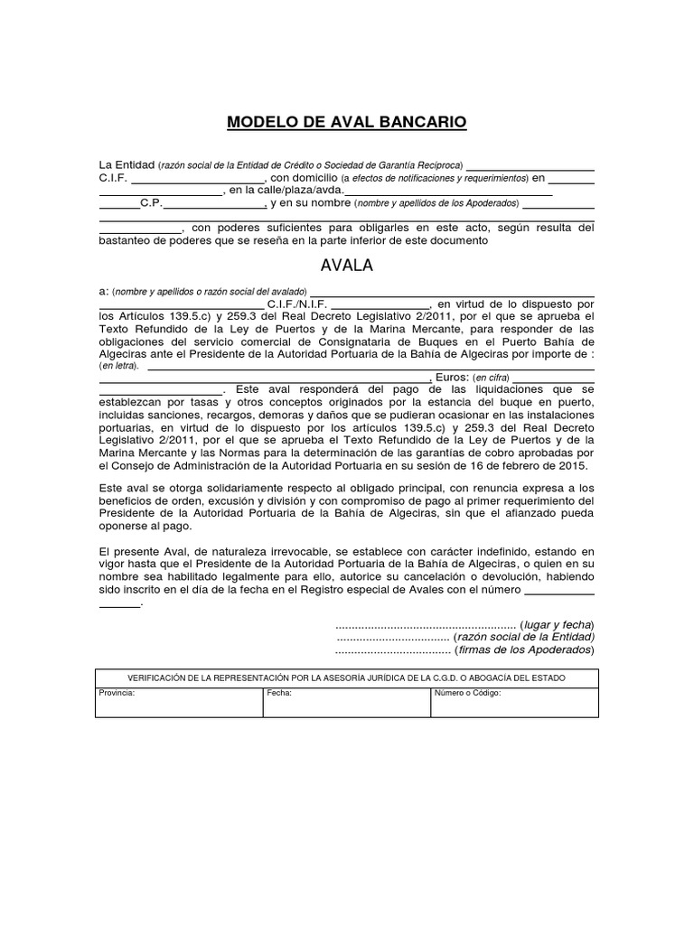 Modelo de Aval Oficial Consignataria Buques | PDF | Garantía de ...