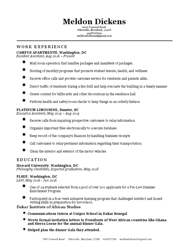 Meldon Dickens: Work Experience | PDF | Business