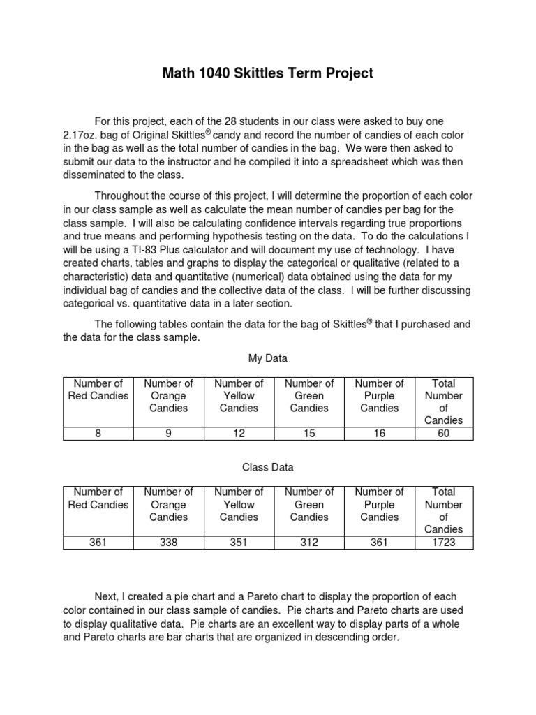 Math 1040 Skittles Term Project | PDF | P Value | Statistical ...