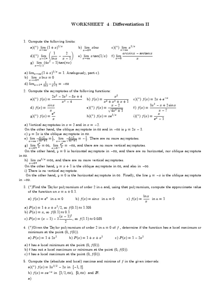 Worksheet 4 (Sol) | PDF | Maxima And Minima | Asymptote