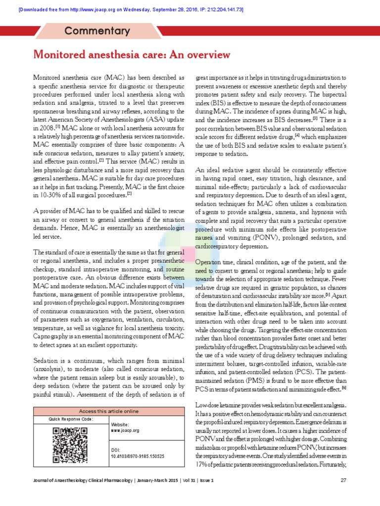 Monitored Anesthesia Care An Overview | PDF | Anesthesia | Midazolam