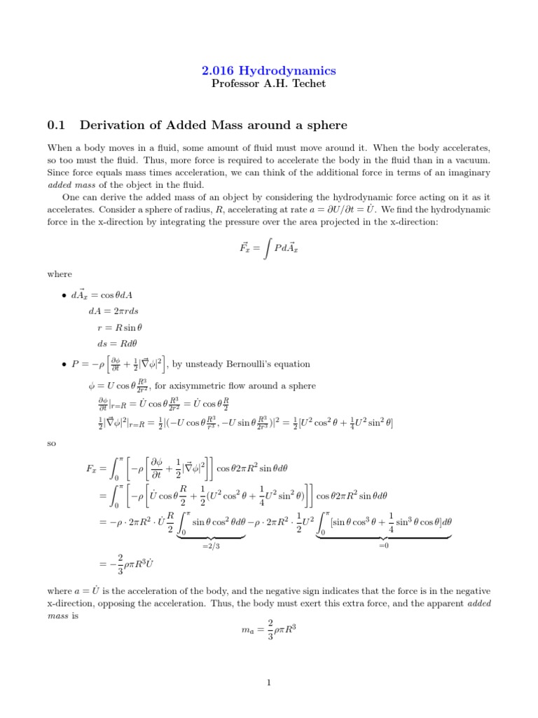 Derivation of the Added Mass of a Sphere and Cylinder Accelerating ...