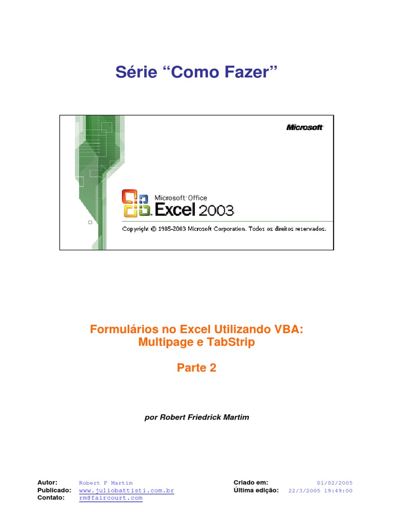 Formulários No Excel Parte 2 - Multipage e TabStrip | PDF | Microsoft ...