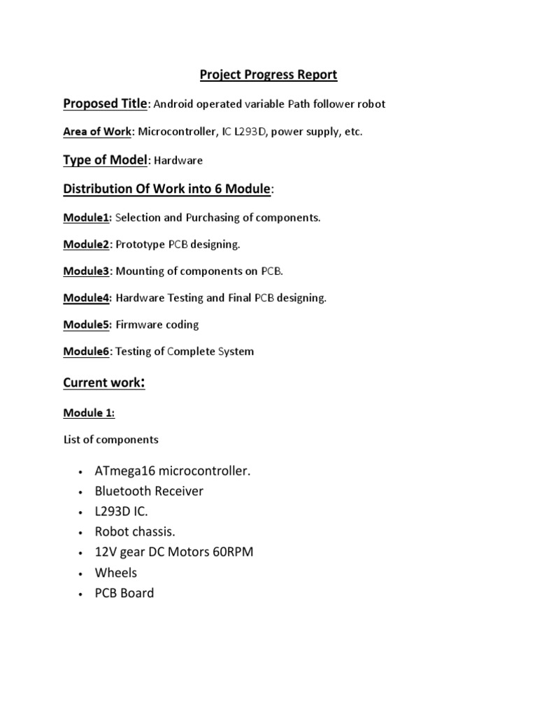 Project Progress Report Proposed Title:: Android Operated Variable Path ...