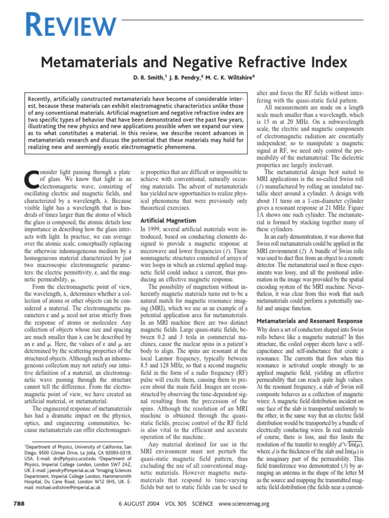 2 - Metamaterials and Negative Refractive Index - Review Science - 2004 | PDF | Metamaterial ...