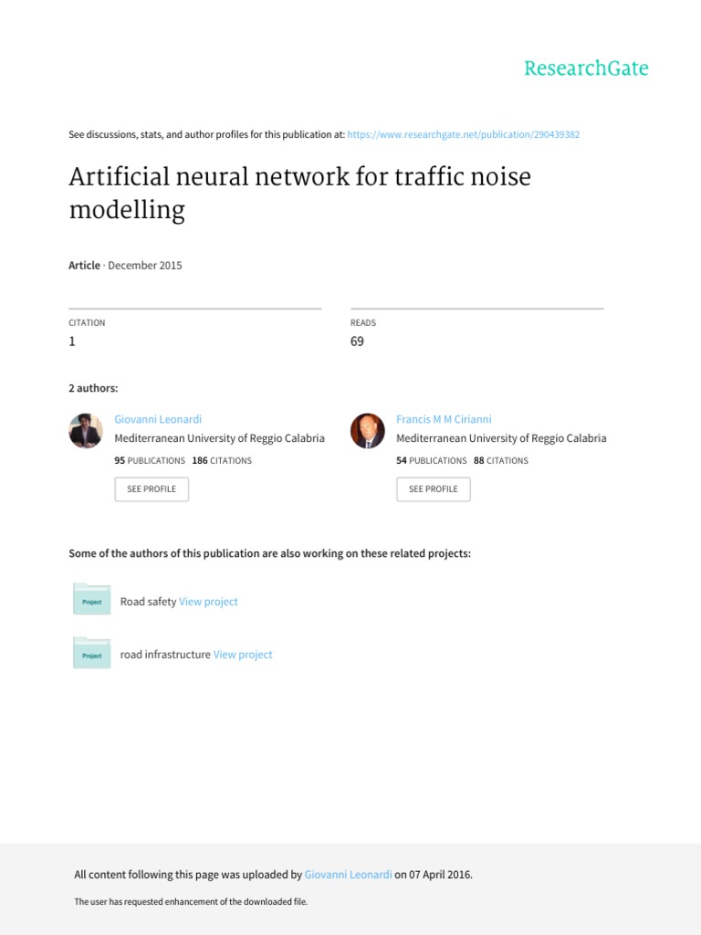 Artificial Neural Network For Traffic Noise Modelling: December 2015 | Download Free PDF ...