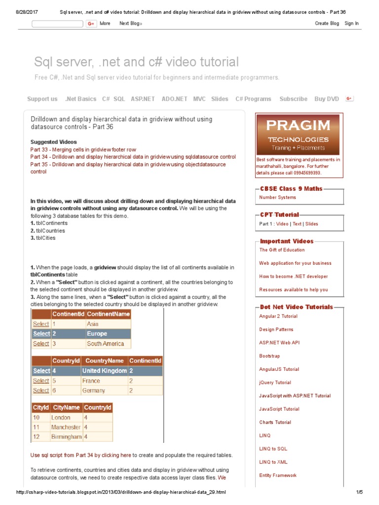 Drilldown and Display Hierarchical Data in Gridview Without Using Datasource Controls - Part 36 ...