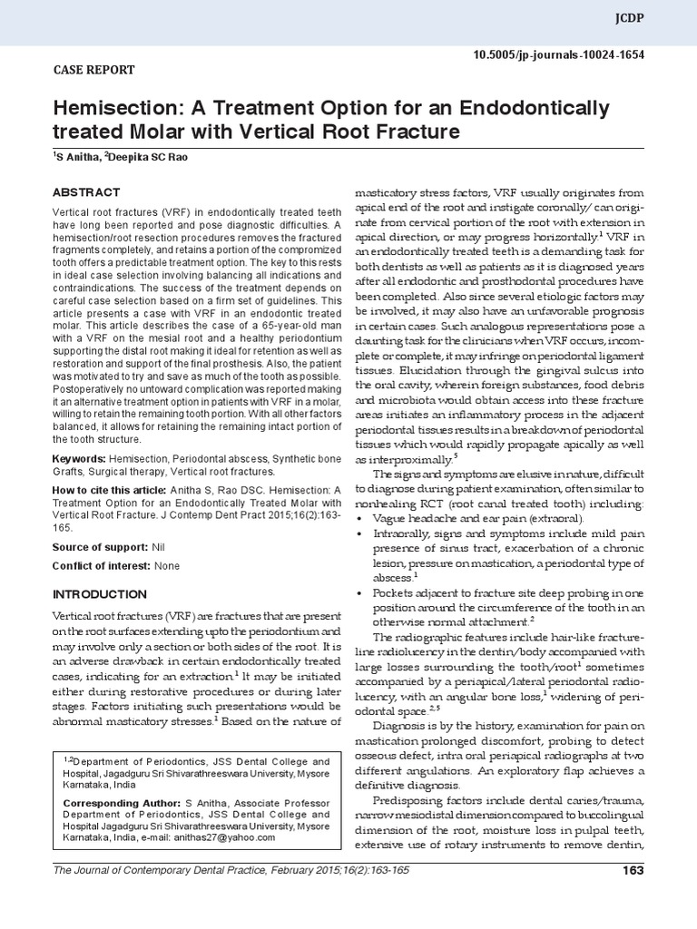 Hemisection for Vertical Root Fracture | PDF | Dental Anatomy | Tooth