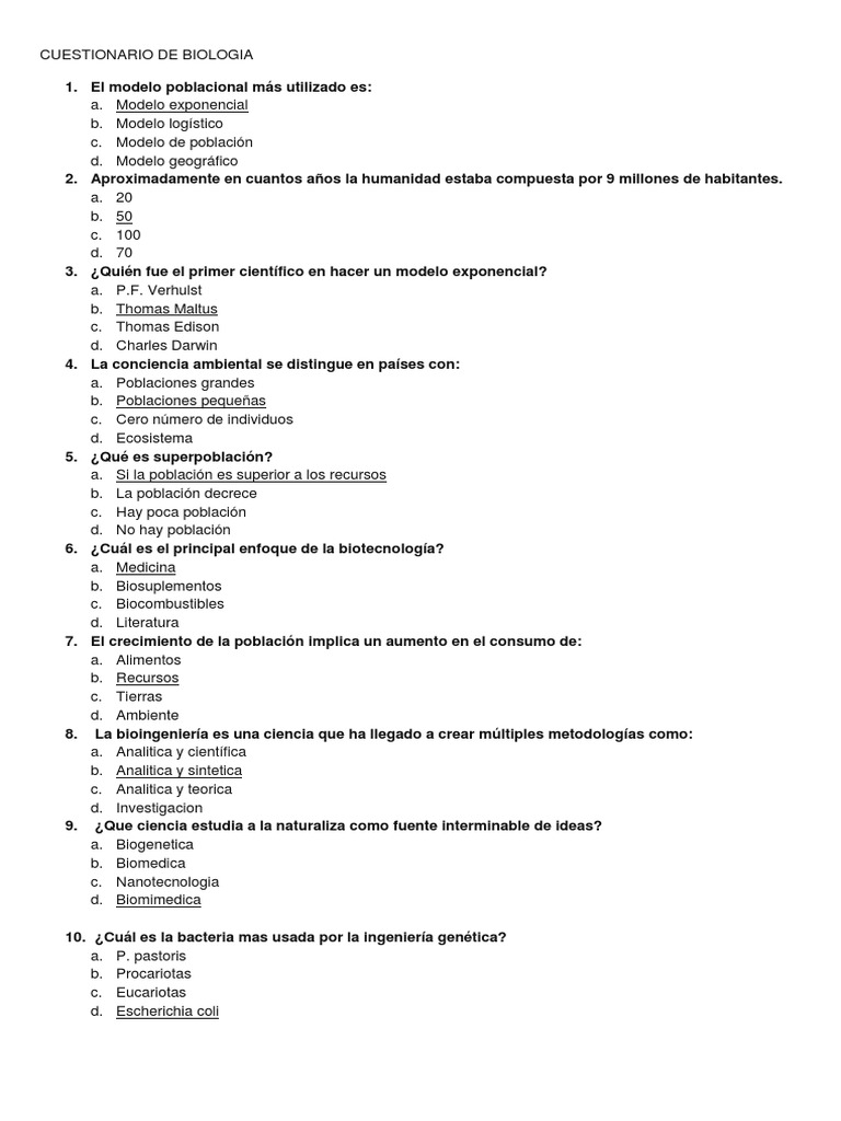 Cuestionario de Biologia | PDF | Ingeniería biológica | Ingeniería genética