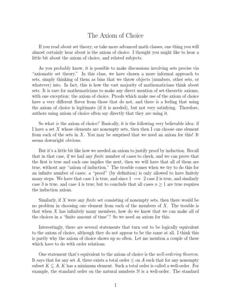 The Axiom of Choice | PDF | Basis (Linear Algebra) | Axiom