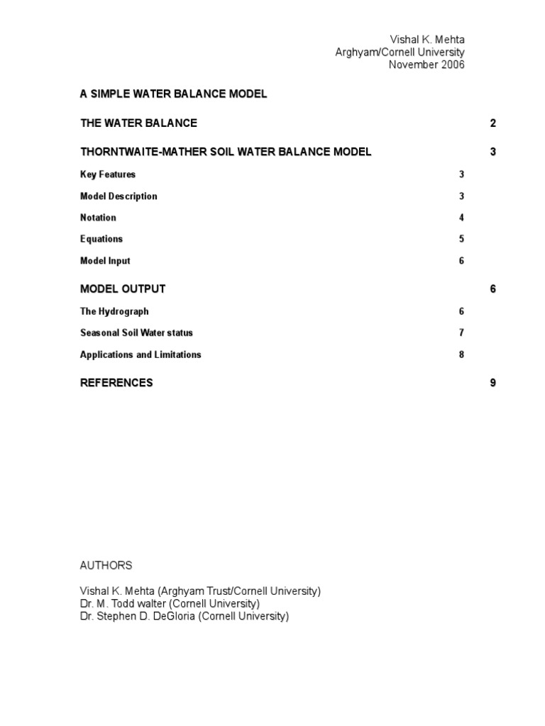 A Simple Water Balance Model The Water Balance 2 Thorntwaite-Mather ...