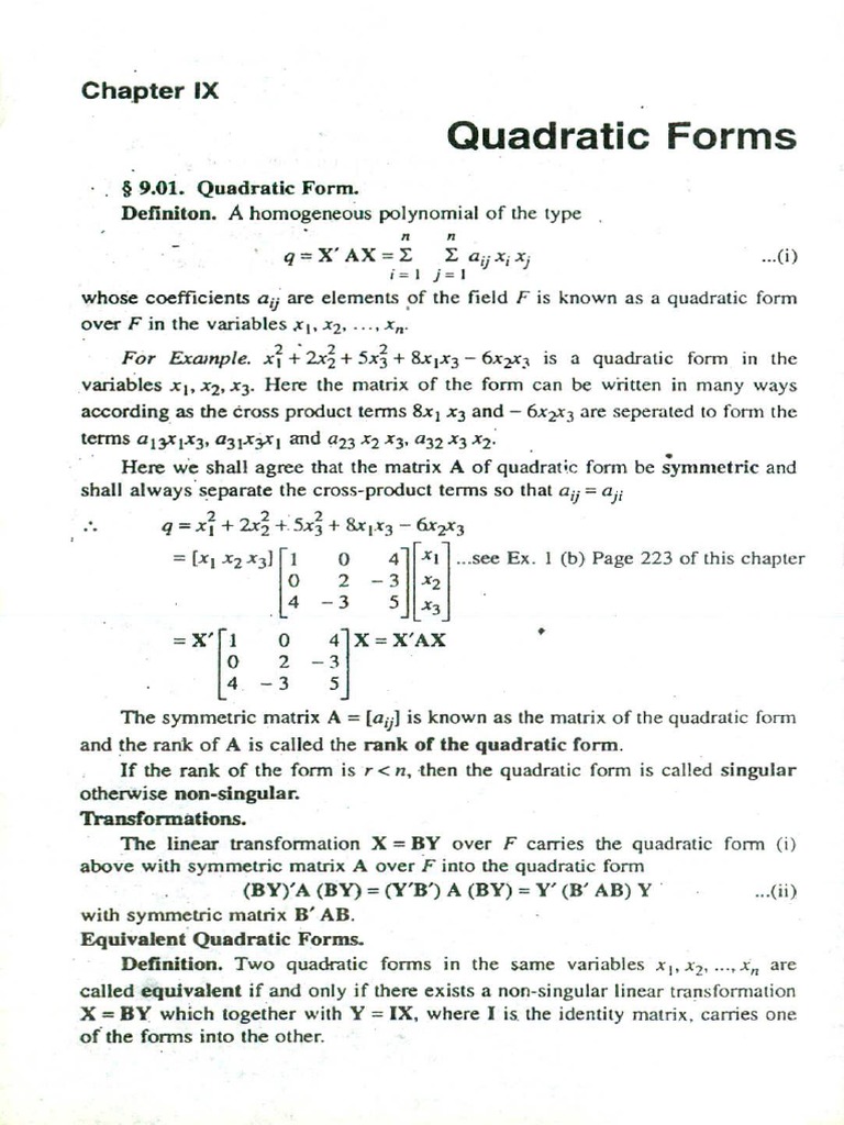 V. Quadratic | PDF | Matrix (Mathematics) | Eigenvalues And Eigenvectors